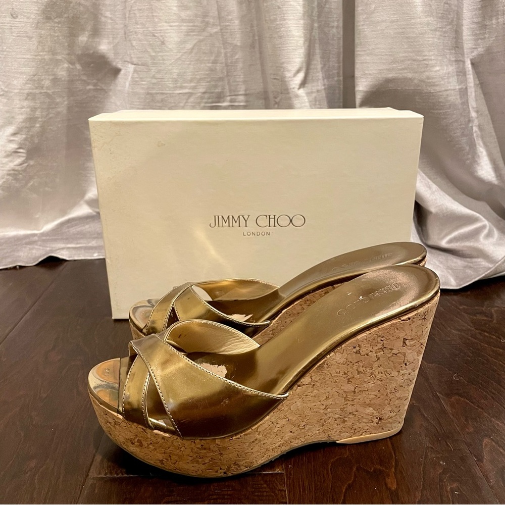 Jimmy Choo Bronze Platform Wedge Slides - Gem